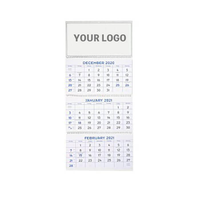14-Month Wall Calendar | Very compact 3-Month View | Goshiki Printing
